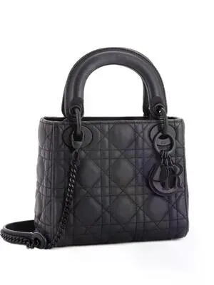 Dior Ultra Matte Lady Chain Bag Cannage Quilt Calfskin Mini Shoulder Bag - Black