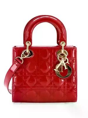 Dior Lady Bag Cannage Quilt Patent Small Satchel - Red