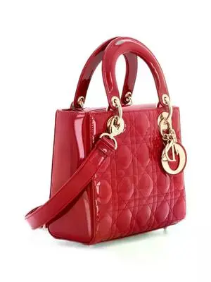 Dior Lady Bag Cannage Quilt Patent Small Satchel - Red