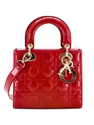 Dior Lady Bag Cannage Quilt Patent Small Satchel - Red