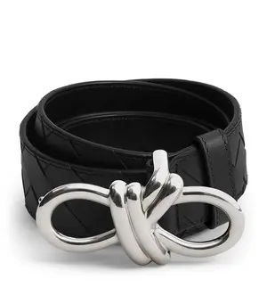Bottega Veneta Leather Intrecciato Andiamo Belt - Grey