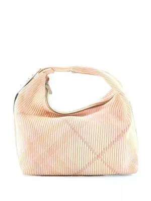 Burberry Peg Handle Bag Knit Check Fabric Medium Hobo Bag - Multicolour