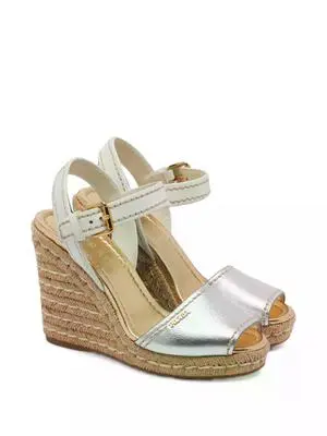 Prada Logo-plaque Wedge Espadrille Sandals - Silver