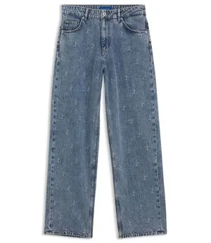 Hugo Wide-leg Loose-fit Jeans In Logo-jacquard Denim - Patterned