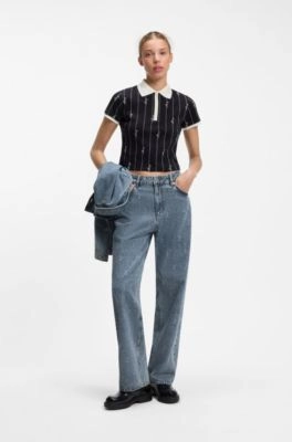 Hugo Wide-leg Loose-fit Jeans In Logo-jacquard Denim