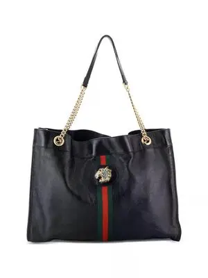 Gucci Rajah Chain Leather Large Tote Bag - Black