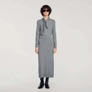 Sandro Pointelle Knit Maxi Skirt