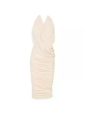 AMAZUIN Manoon Ruched Halterneck Midi Dress - Neutrals