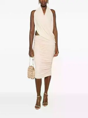 AMAZUIN Manoon Ruched Halterneck Midi Dress Neutrals