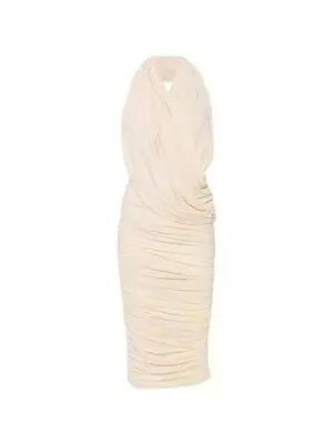 AMAZUIN Manoon Ruched Halterneck Midi Dress - Neutrals