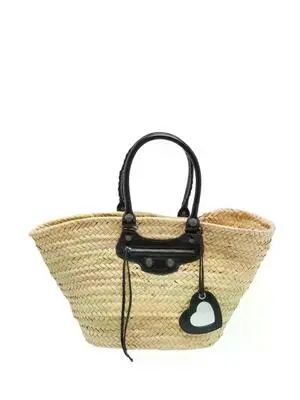 Balenciaga Small Le Cagole Raffia Tote Bag - Neutrals