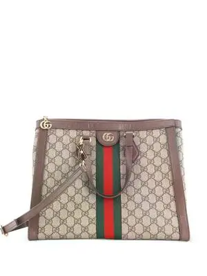 Gucci Ophidia Top Handle Gg Coated Canvas Medium Tote Bag - Brown