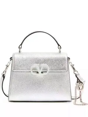 Valentino Garavani Vsling Mini Handbag In Laminated Grainy Calfskin - Silver