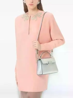 Valentino Garavani Vsling Mini Handbag In Laminated Grainy Calfskin - Silver