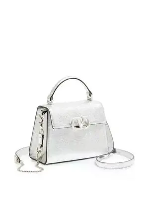 Valentino Garavani Vsling Mini Handbag In Laminated Grainy Calfskin - Silver
