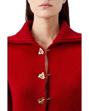 Tresse Wool Toggle Front Funnel Neck Sweater