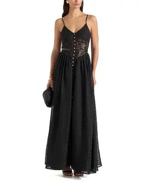 Manière De Voir Rosie Lace Corset Maxi Dress - Black