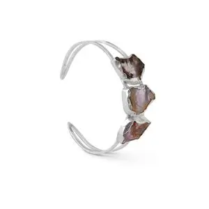 SARAS FINE JEWELLERY Amethyst Cuff Bangle - Silver