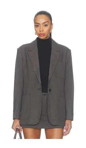 Good American The Oversized Blazer In Charcoal Mini Houndstooth In Charcoal - Charcoal Mini Hounstooth