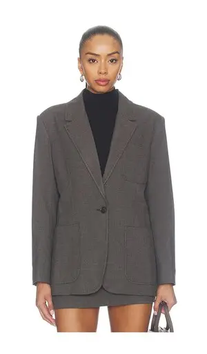 Good American The Oversized Blazer In Charcoal Mini Houndstooth In Charcoal