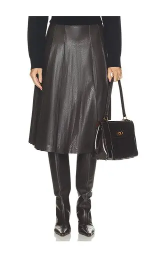 Commando Faux Leather Pleated Midi Skirt In Black - Espresso