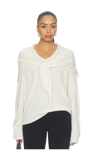 Lioness Olsen V Knit Sweater In White - Porcelain