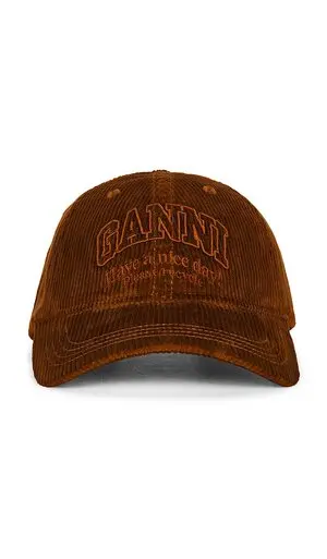 GANNI Corduroy Cap In Brown - Tortoise Shell