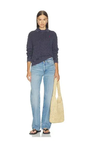 Polo Ralph Lauren Cotton Long Sleeve Polo Knit Collar Polo In Navy