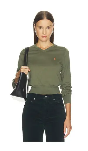 Polo Ralph Lauren Cotton Long Sleeve Crew Neck Pullover Sweater In Olive - Dense Olive