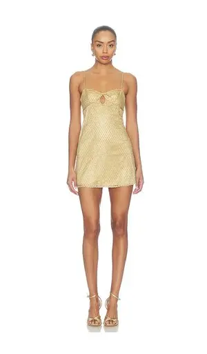 For Love & Lemons Glitter Slip Dress In Metallic