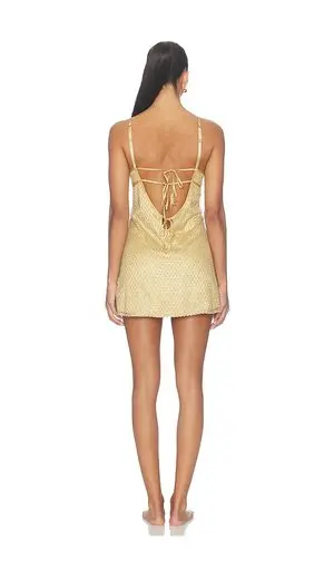 For Love & Lemons Glitter Slip Dress In Metallic