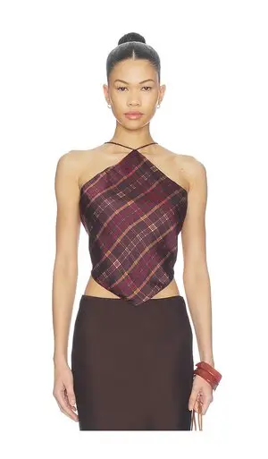 Rococo Sand Halter Neck Top In Burgundy - Plaid