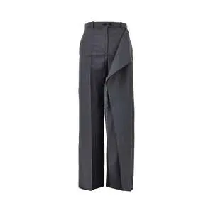 JIL SANDER Draped-effect Fil-à-fil Wool Pants - Grey