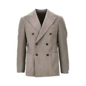 LUIGI BIANCHI Herringbone Wool Double-breasted Jacket - Beige