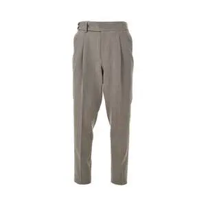 LUIGI BIANCHI Pleated Chevron Wool Pants - Beige