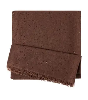 Brunello Cucinelli Cashmere-silk Embellished Scarf - Brown