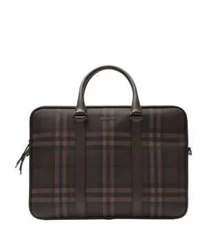 Burberry Canvas City Check Briefcase - Brown