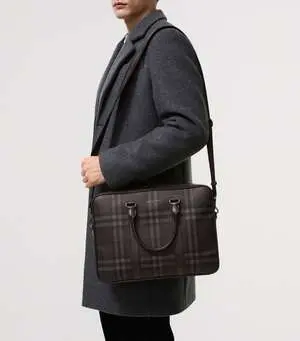 Burberry Canvas City Check Briefcase