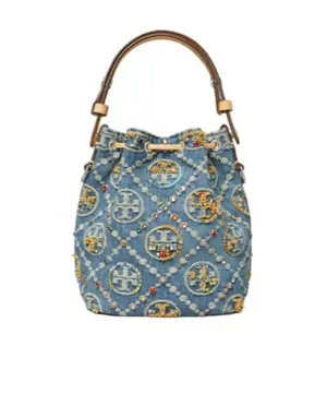 Tory Burch T Monogram Mini Denim Bucket Bag