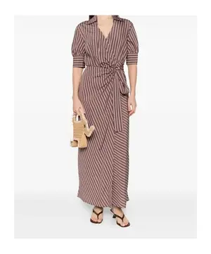 Pinko Striped Short Sleeve Maxi Shirt Dress
