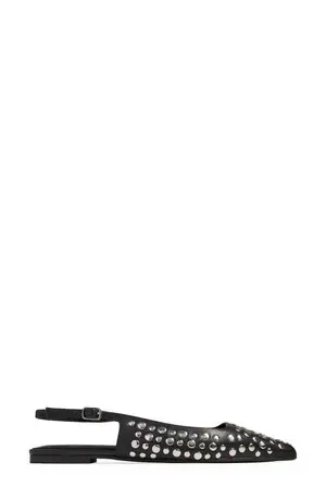 Yosi Samra Bedford Studded Slingback Flat - Black W/silver Studs