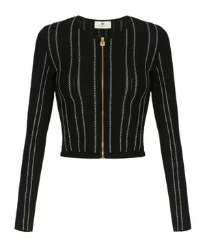 Elisabetta Franchi Cardigan In Knit Fabric - Black