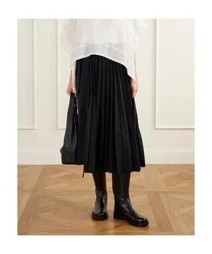 Sacai Pleated Herringbone Blend Midi Skirt