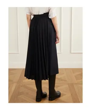 Sacai Pleated Herringbone Blend Midi Skirt