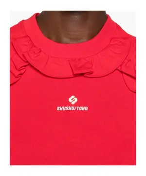 SHUSHU/TONG Ruffled Logo-embroidered T-shirt
