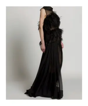 Alberta Ferretti Ethereal Silk Chiffon Feather Gown