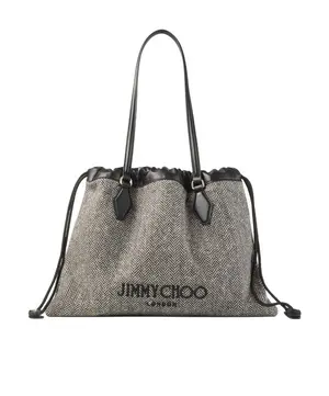 JIMMY CHOO Blended-fabric Herringbone Drawstring Shoulder Bag