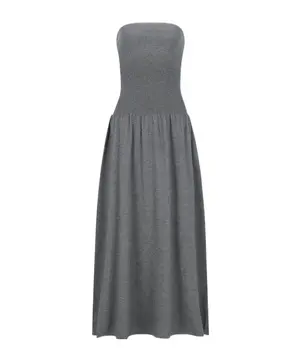 AMOMENTO Ribbed Shirring Knit Maxi Dress