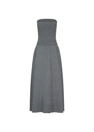 AMOMENTO Ribbed Shirring Knit Maxi Dress