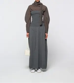 AMOMENTO Ribbed Shirring Knit Maxi Dress
